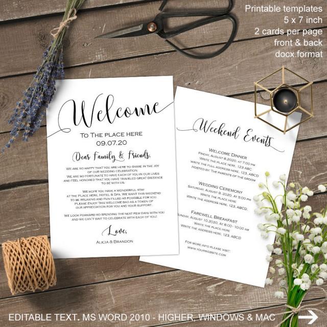 Wedding Welcome Bag Note Welcome Bag Letter Wedding Itinerary 
