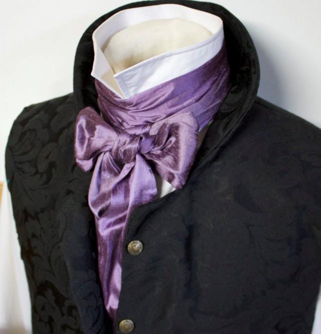 Plum Dupioni Silk Extra Long Slim Regency Brummel Victorian Ascot Tie