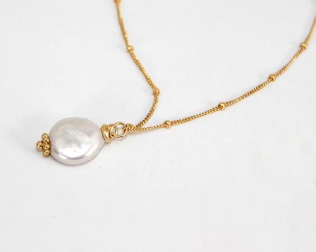 Dangling Karats Freshwater Coin Pearl Necklace In Silver With Delicate ... Dangling Karats Freshwater Coin Pearl Necklace In Silver With Delicate ...