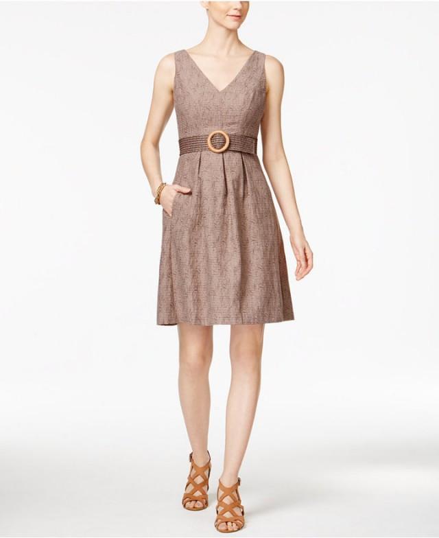 Nine West Cotton Belted Fit And Flare Dress 2731098 Weddbook