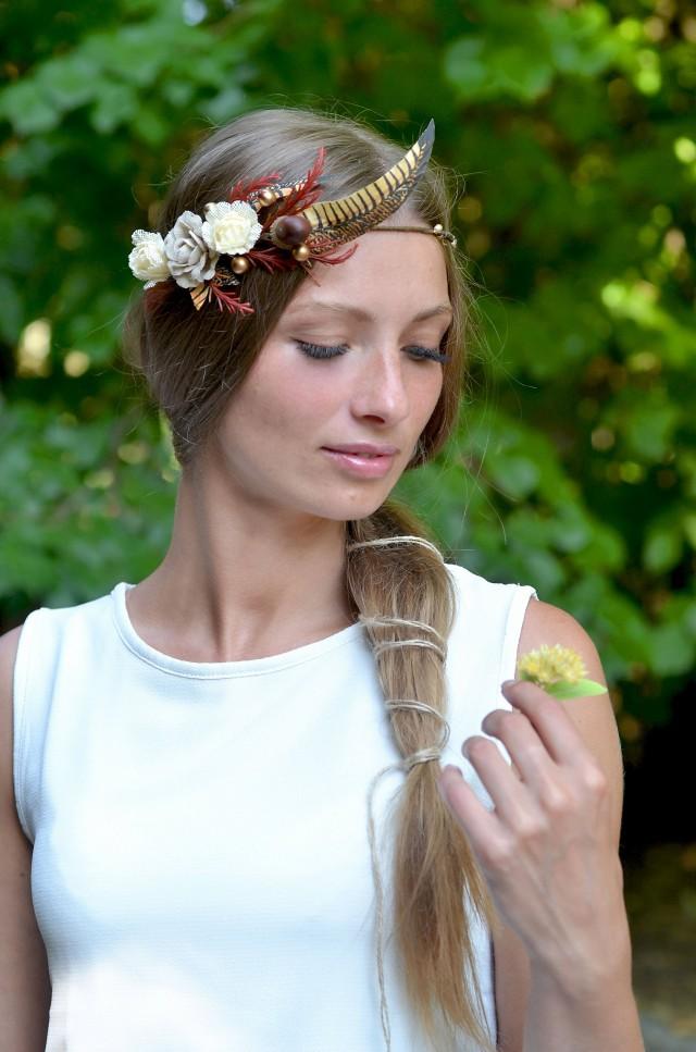 Flower Crown Burlap Head Wreath Boho Hair Accessory Acorn Crown