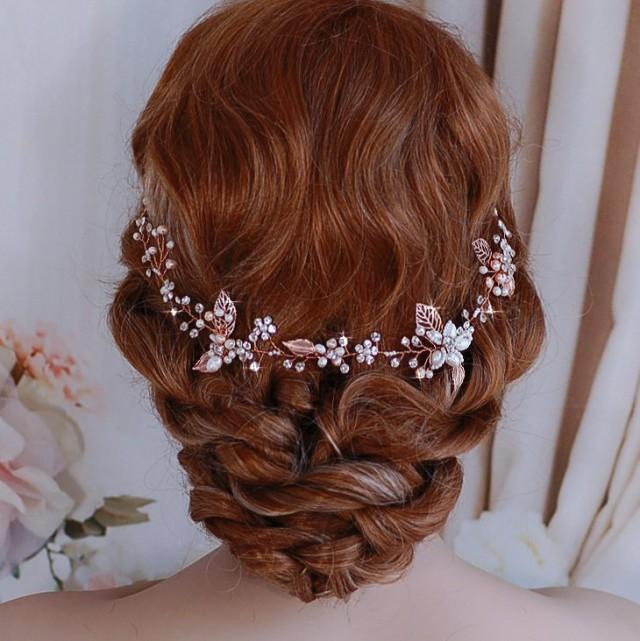 Rose Gold Bride Hair Wreath Vine Headpiece Boho Bridal Head Piece