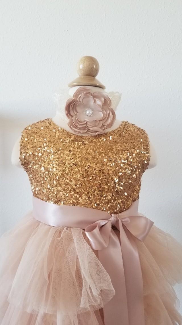 Gold Sequin Flower Girl Dress Tutu Dress Birthday Dress Girls Party