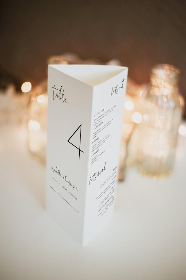 Adella Modern Wedding Triangle Table Number Template Trifold Table 