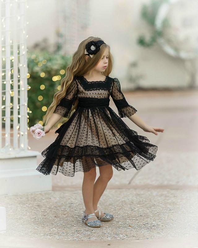 Black Flower Girl Dress Special Occasion Dress Black Lace Dress For