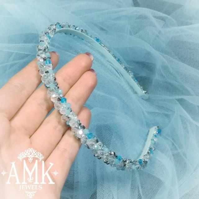 Light Blue Crystal Headband Sky Blue Headband Crystal Bridal Headband