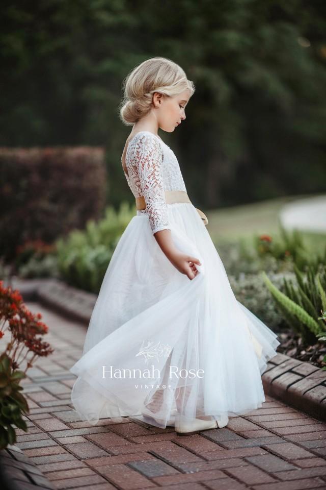 French Inspired Beautiful White Or Ivory Lace Flower Girl Dress Tulle
