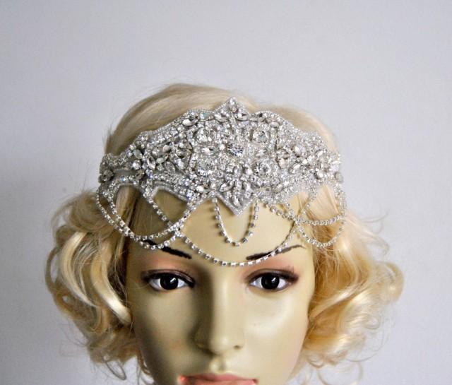 Glamour Rhinestone Flapper Gatsby Headband Chain 1920s Wedding Crystal