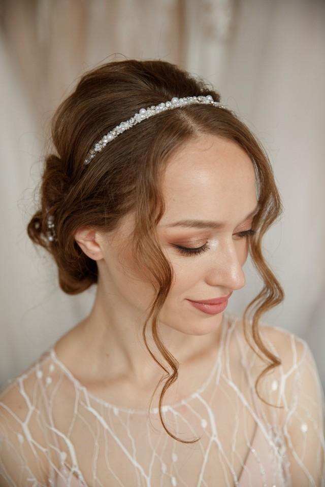Pearl Bridal Headband Boho Wedding Hair Piece Bridesmaid Headpiece