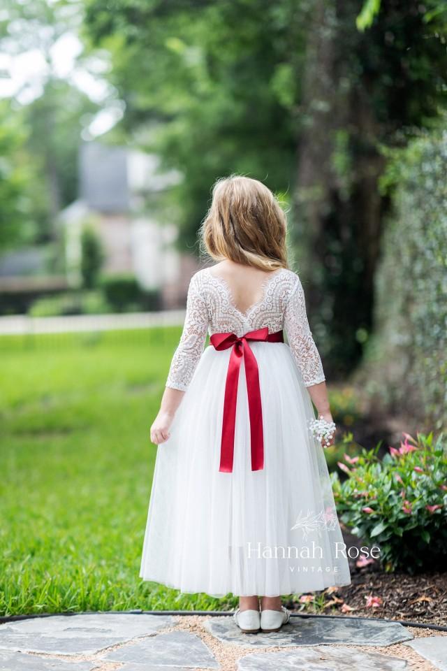 White Ivory Flower Girl Dress Rustic Tulle And Lace Boho Rustic