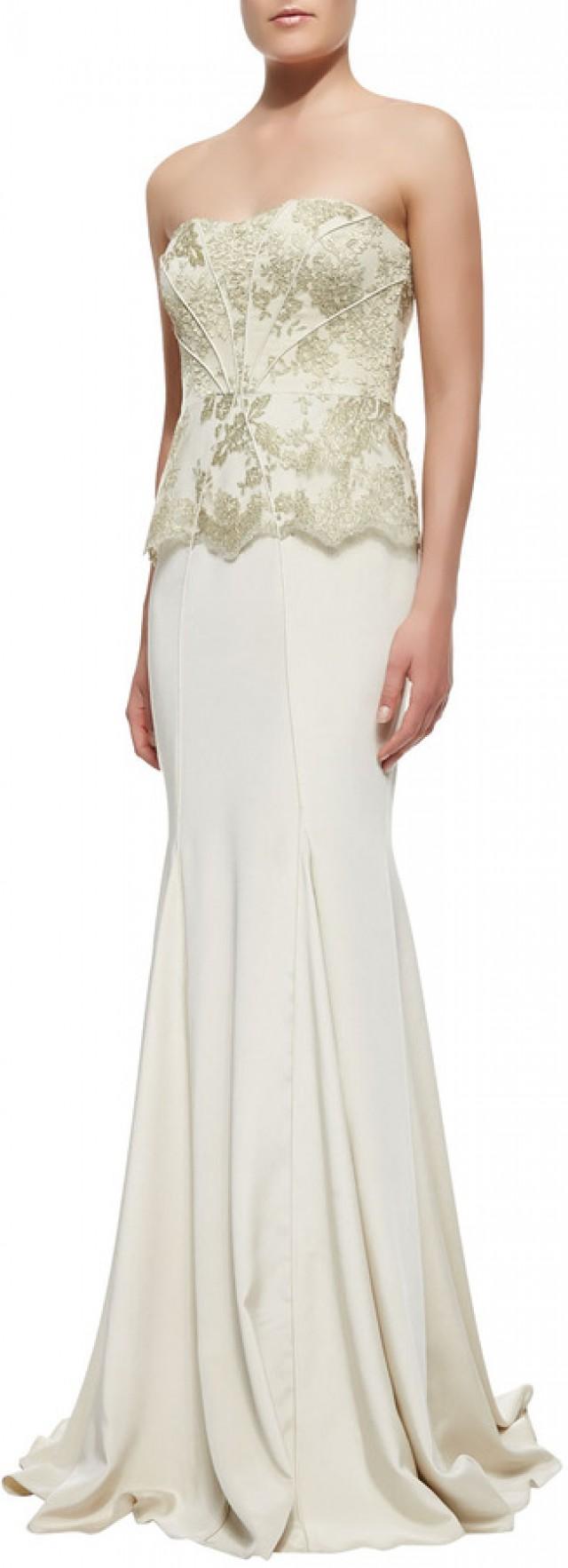 Badgley Mischka Collection Strapless Brocade-Bodice Gown #2153859 ...