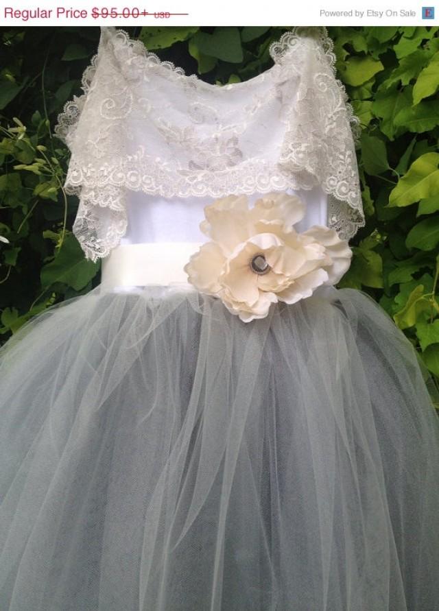 Gray Tulle Junior Bridesmaids Tutu Gown With Lace Collar / Flower Girl ...