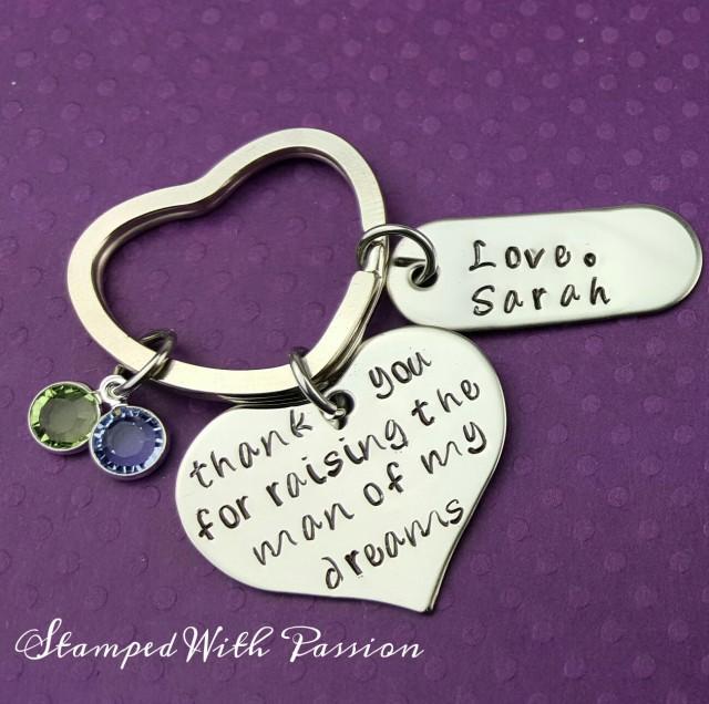 Personalized Hand Stamped Key Chain - Thank You For Raising The Man Of ...