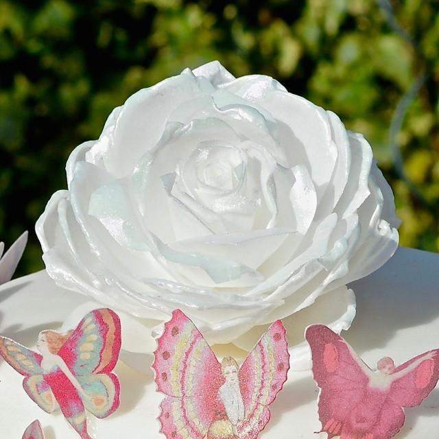 Edible Rose Iridescent Pink White Soft Sheen Wafer Rice Paper 3D Roses ...