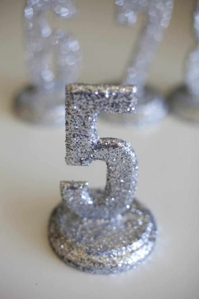 Silver Glittered Table Numbers On Stands Can Be Done In Various Colors ...