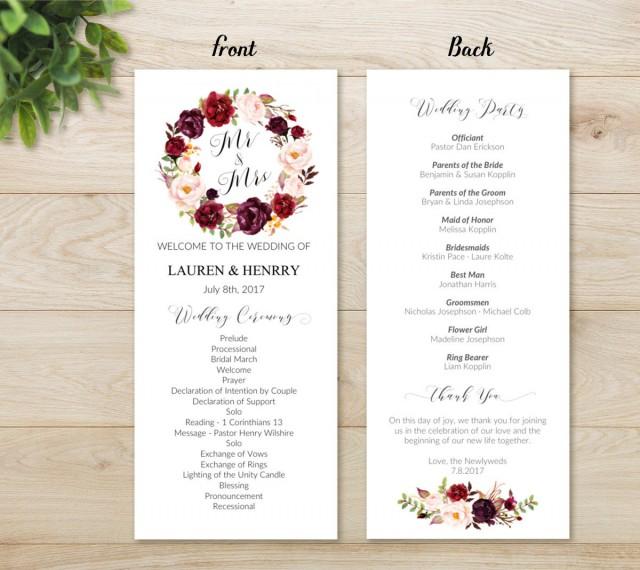 Rustic Wedding Program Downloadable Templates