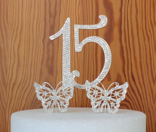 Large Quinceanera 15 Birthday Cake Topper In Crystal Rhinestones Number ...