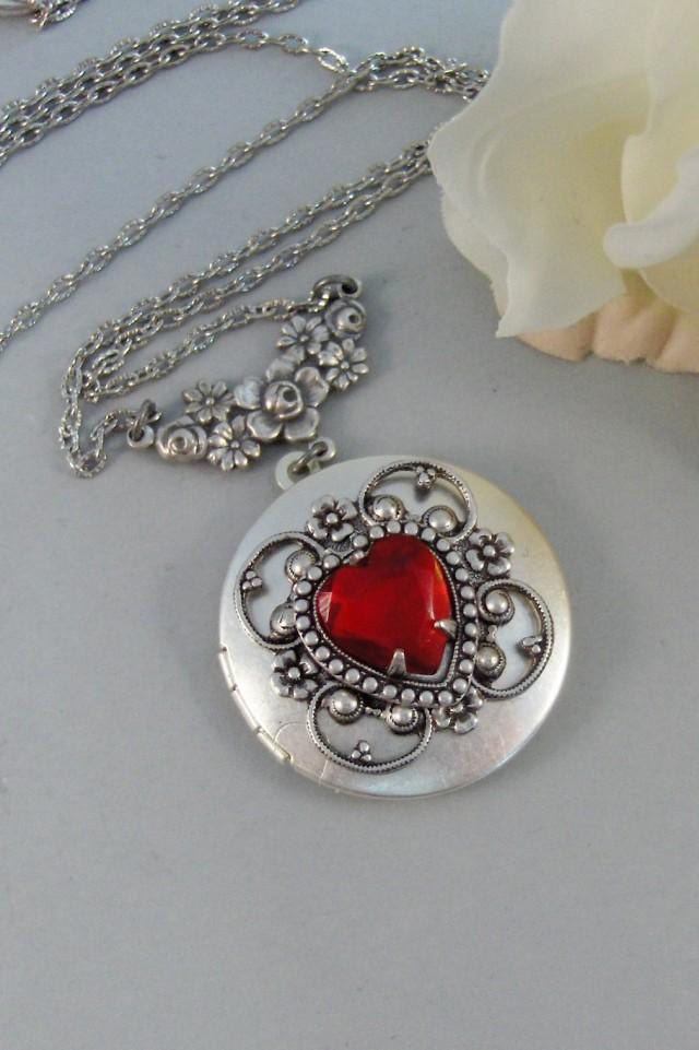 My Valentine,Locket,Ruby Locket,Ruby Necklace,Birthstone,Heart Locket ...