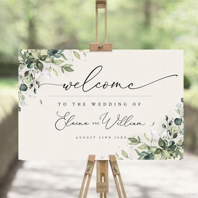 foliage wedding leafy wreath wedding sign rustic Eucalyptus & gold ...